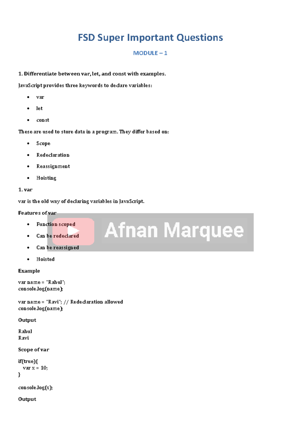 FSD 101 Module 1: Key Concepts in JavaScript Variables, Loops, and ...