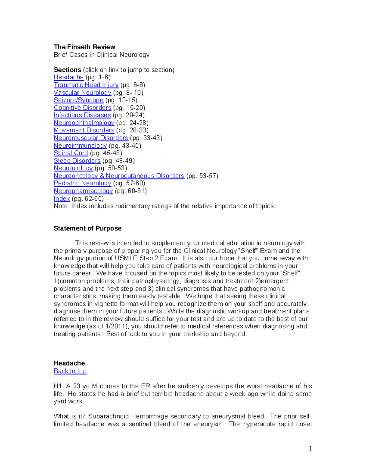 Clinical Neurology Review for Shelf Exam and USMLE Step 2 (4-25-11 ...