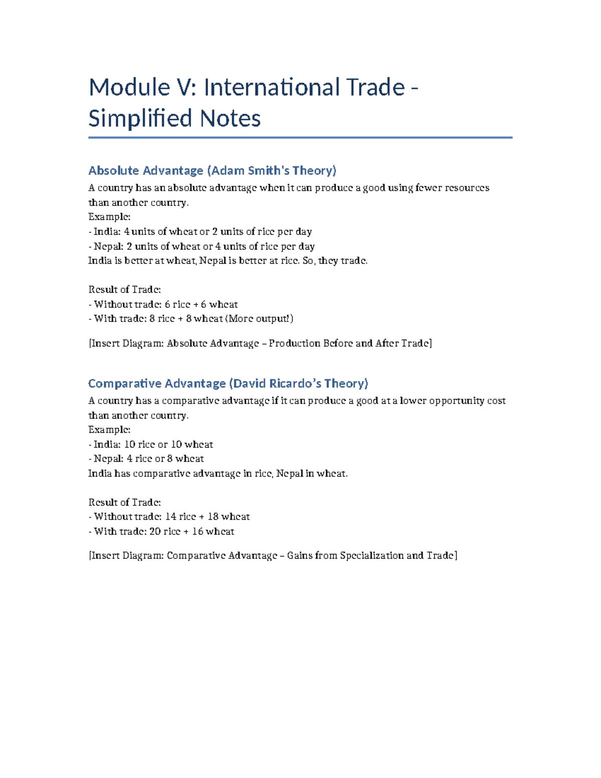 Module V: Trade Simplified Notes on Absolute & Comparative Advantage ...