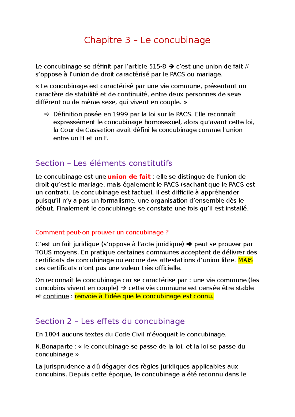 Chapitre 3 - Le Concubinage : Définition, Effets et Dissolution (Droit ...