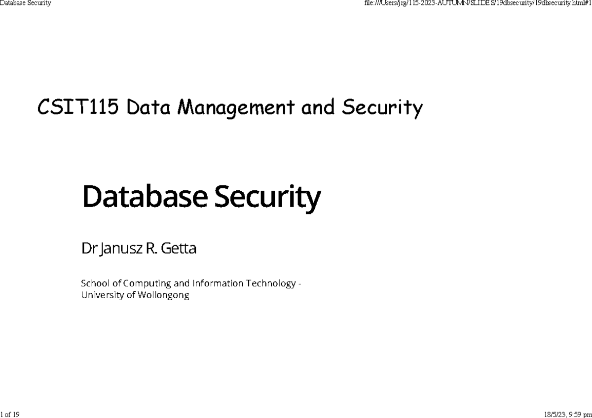 Database Security Overview and Threat Mitigation CSIT115 Final Exam - Studocu