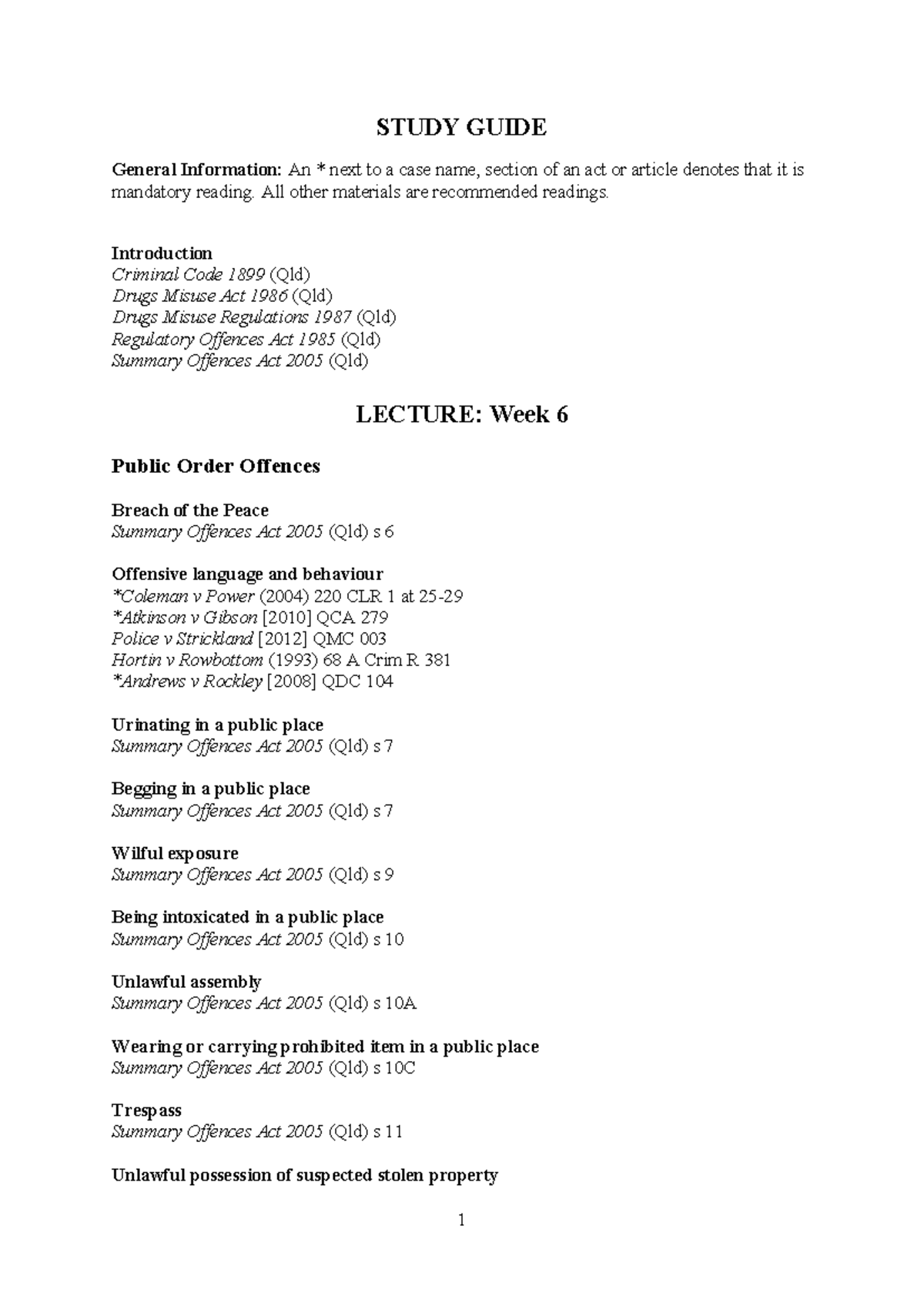 STUDY GUIDE: Criminal Law Concepts for Weeks 6-8 (Criminal Code 1899 ...