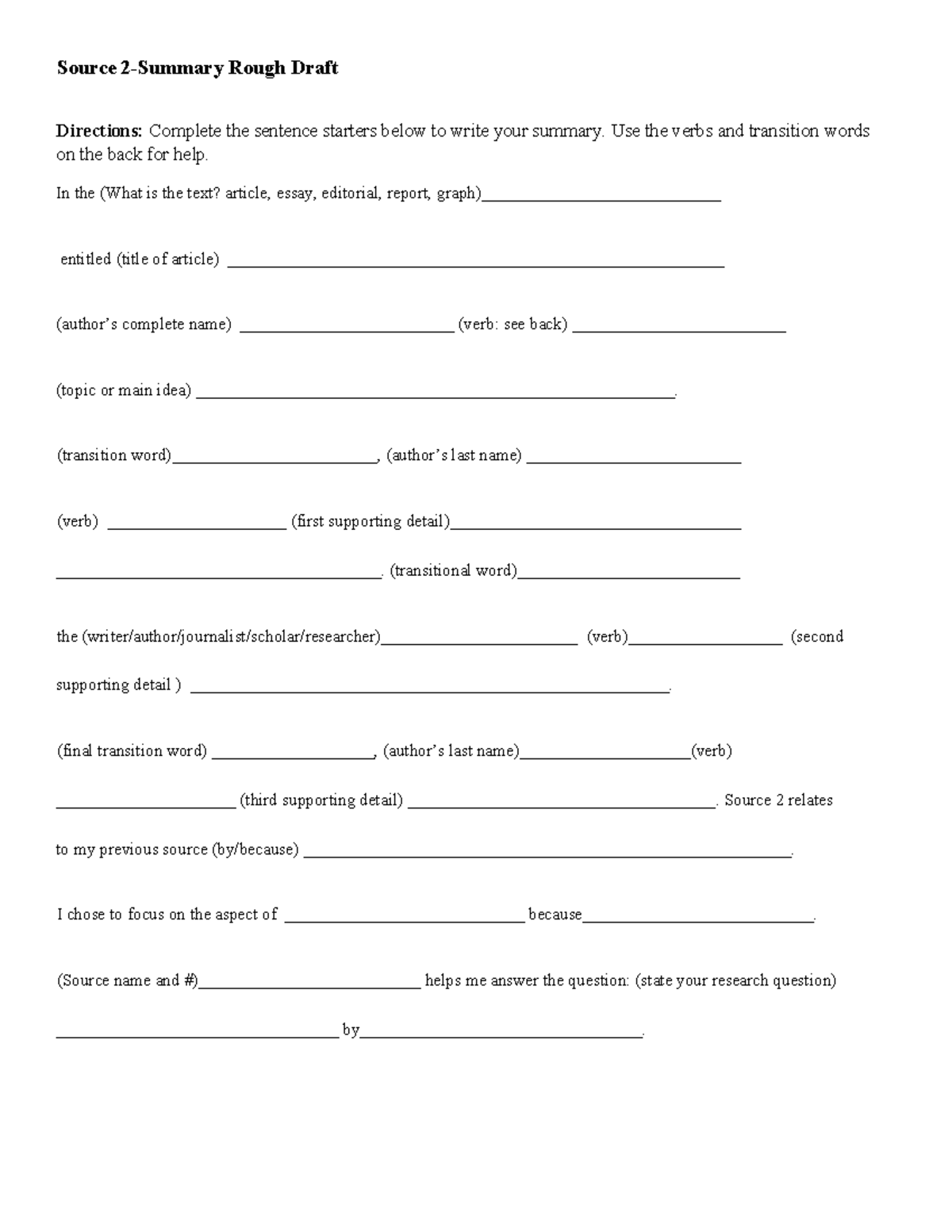 Source 2 Summary Rough Draft Instructions for Writing - Studocu