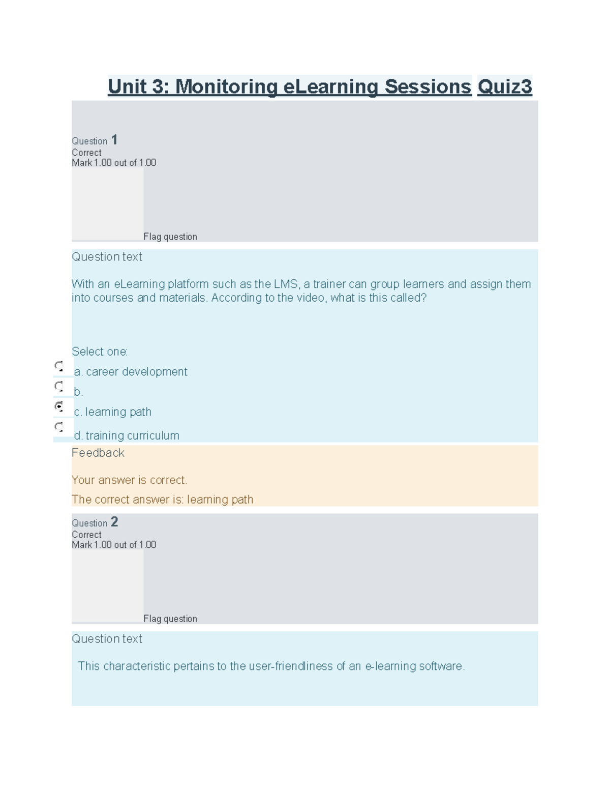 Facilitate eLearning Quiz 3 Answers and Key Insights - Studocu
