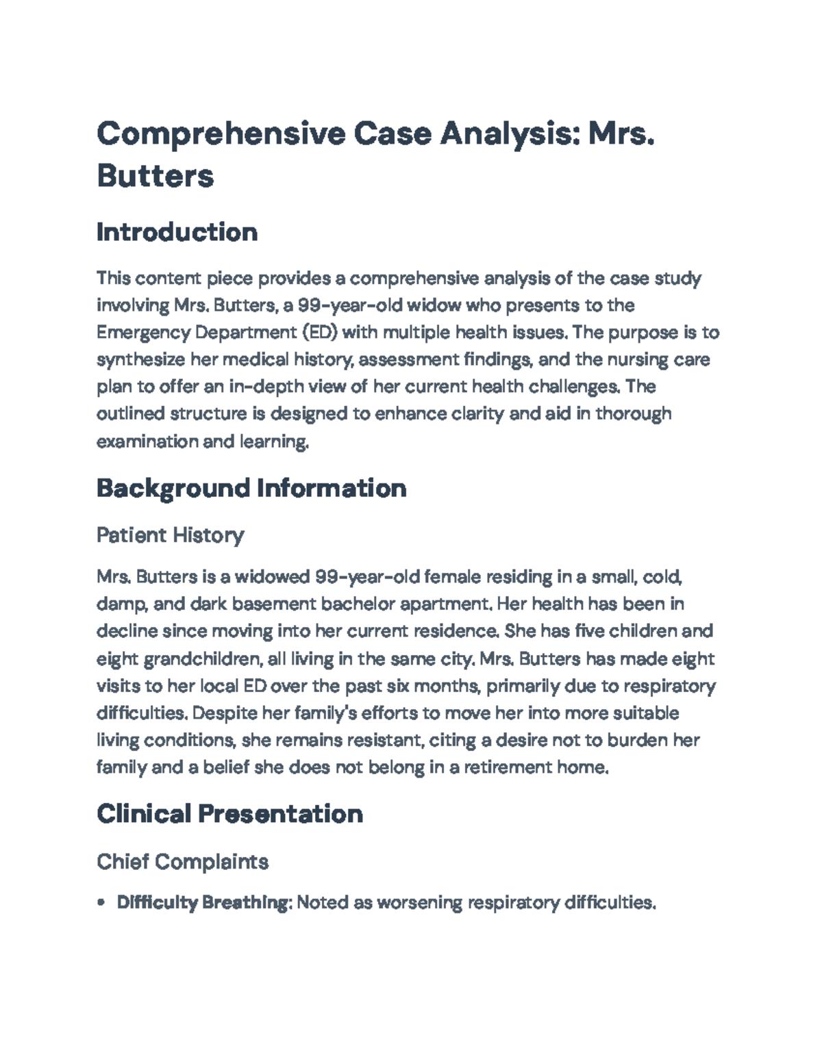 Comprehensive Case Study Analysis of Mrs. Butters (Geriatric Care) - Comprehensive Case Analysis ...