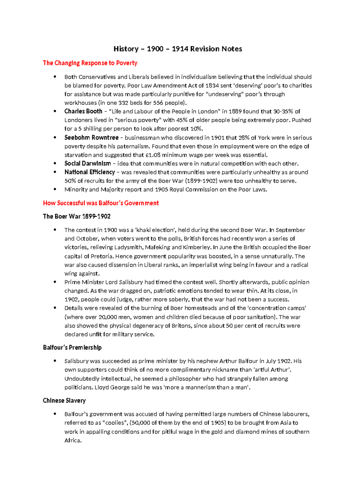 History 1900-1914 Revision Notes: The Changing Response to Poverty and ...