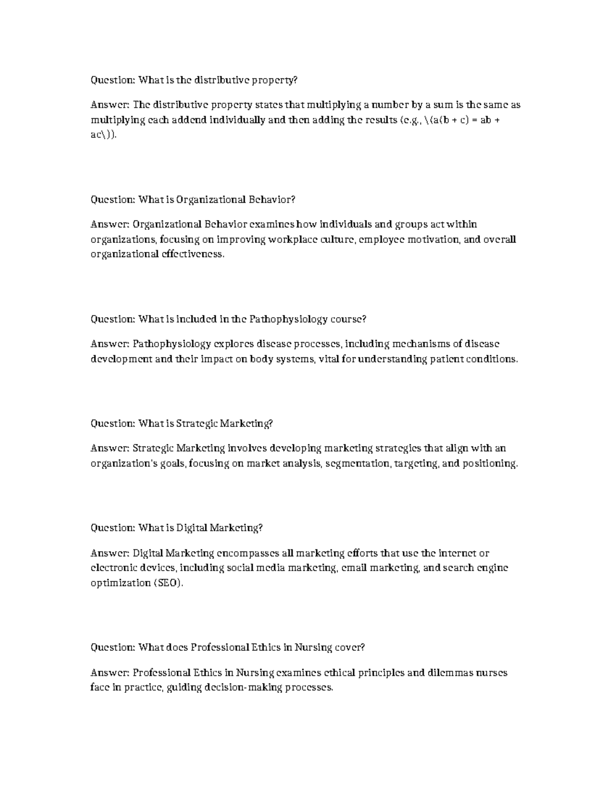 Course Notes: Distributive Property, Org Behavior, Pathophysiology ...