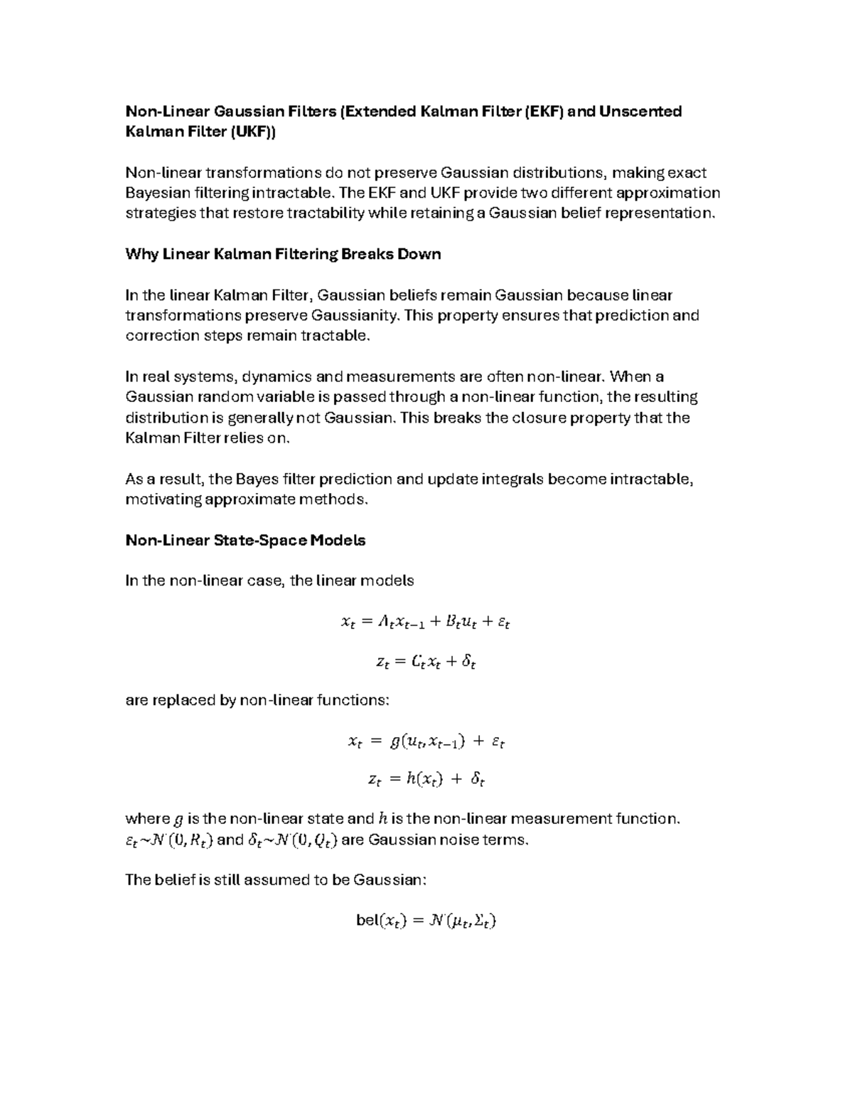 Nonlinear Gaussian Filters: EKF & UKF Lecture Notes (Course Code) - Studocu
