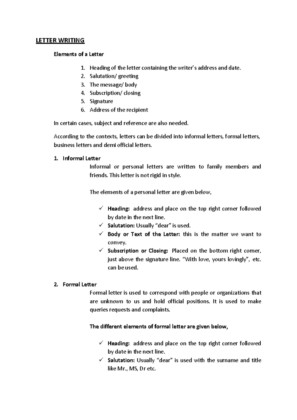 Letter Writing Format: Essential Elements & Types - Lecture Note - Studocu