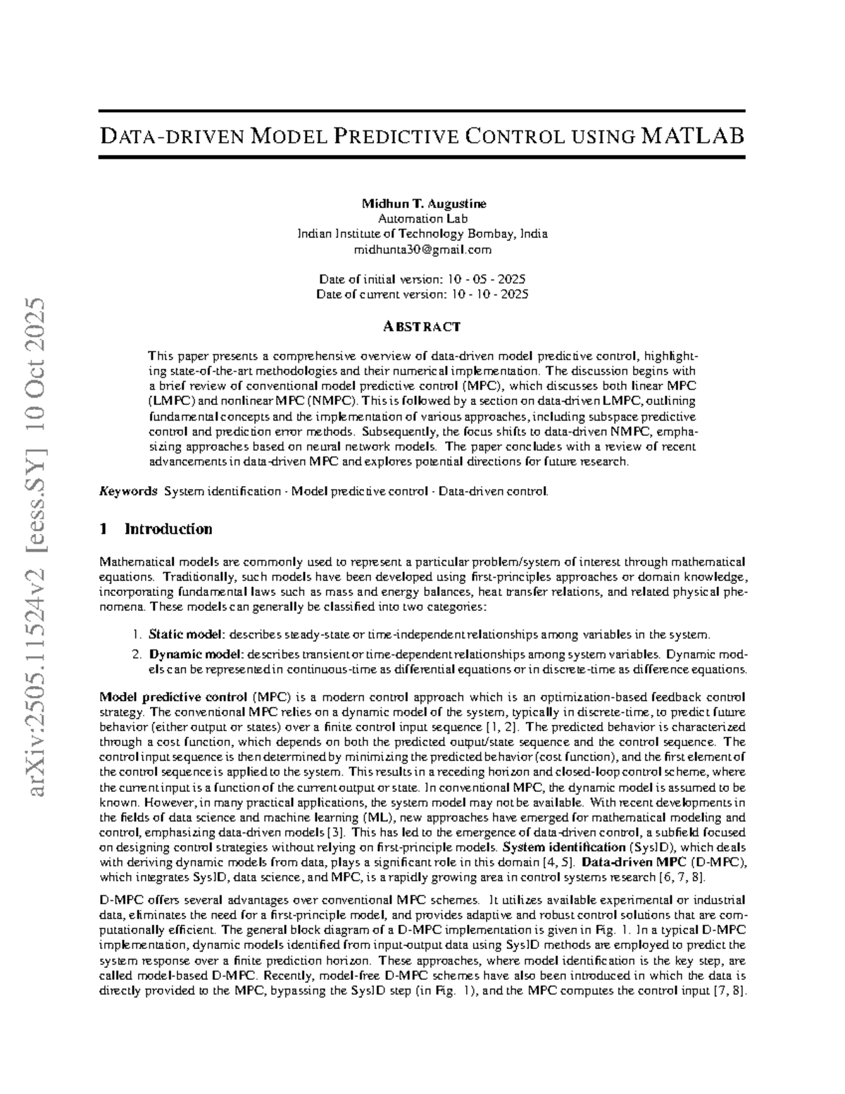 Data-Driven Model Predictive Control Using MATLAB (MPC) - Studocu