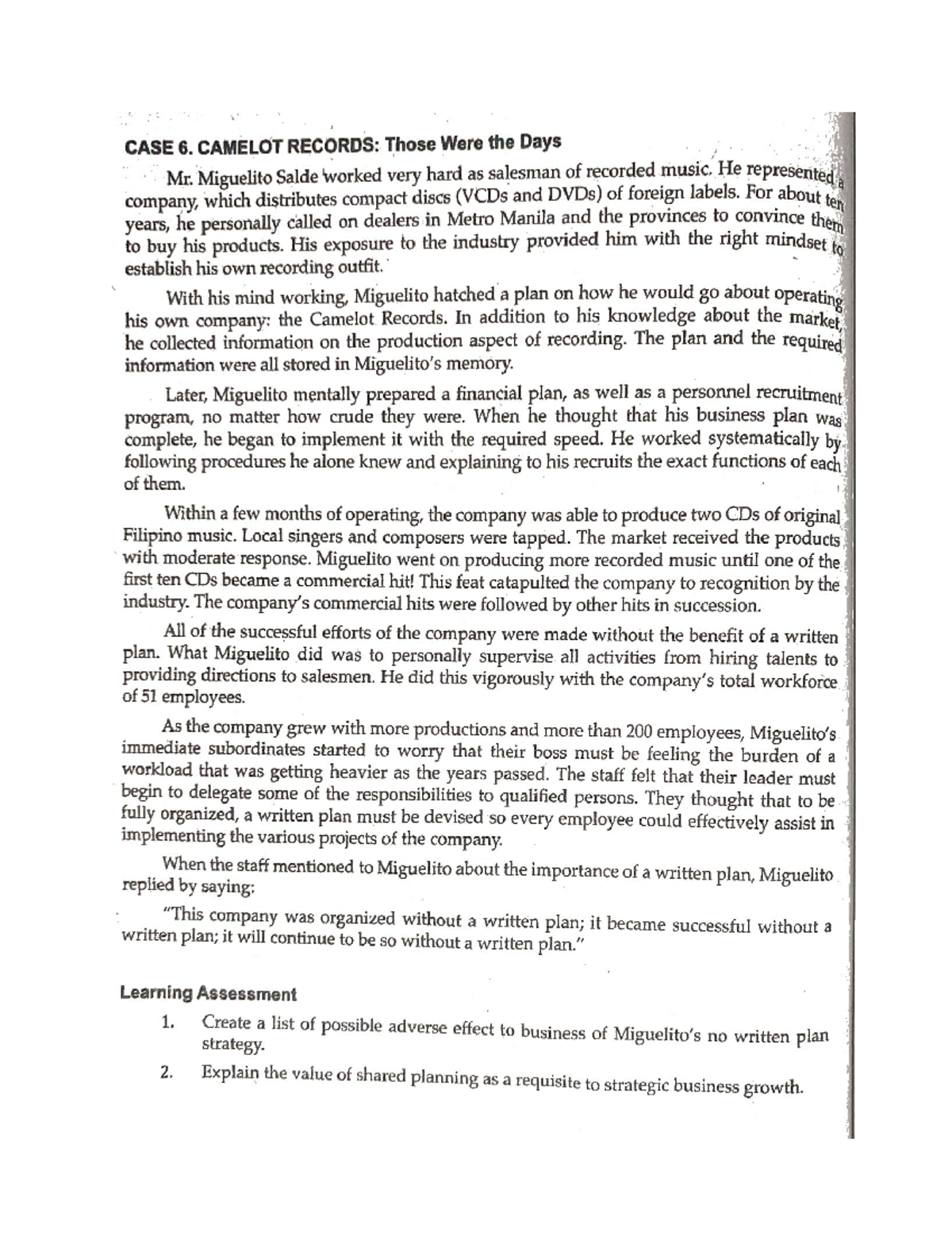 CASE Study: Adverse Effects of No Written Plan in Growth Strategy - Studocu