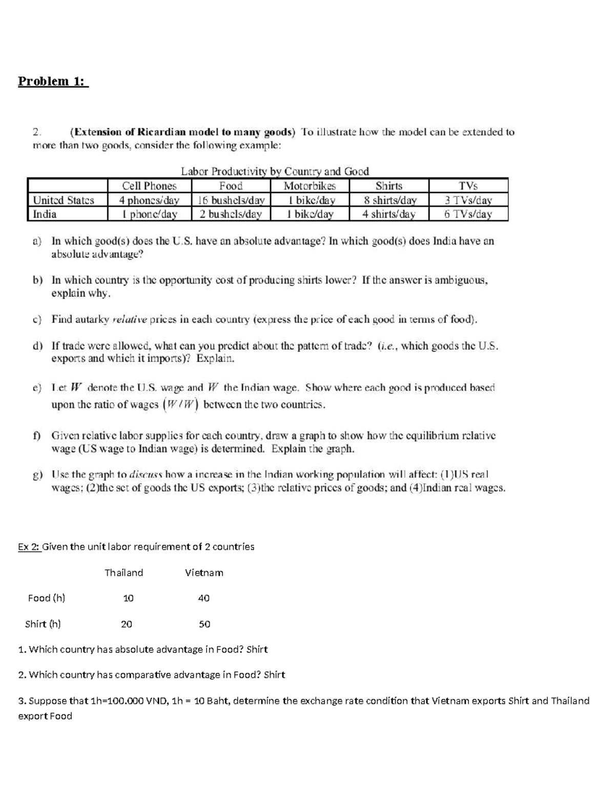 De ricardo mo rong - qưerty - Kinh tế học quốc tế 2 - Problem 1: Ex 2 ...