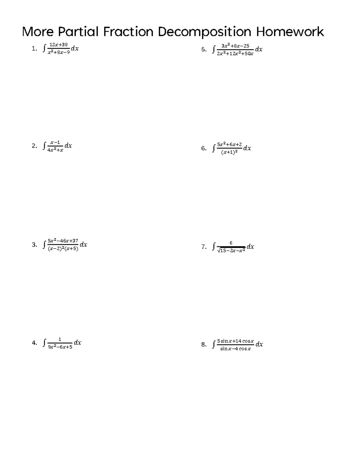More Partial Fraction Decomposition Homework 1 (Day 3) - Studocu