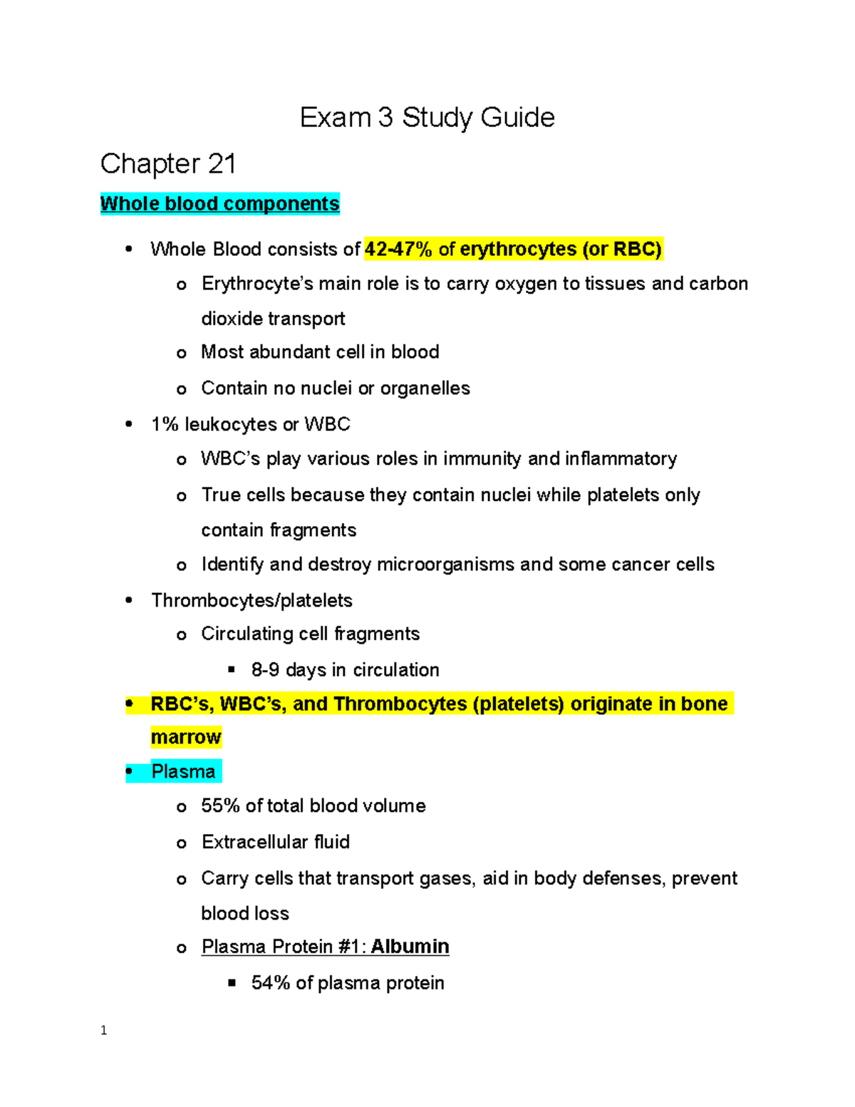Patho Exam 3 Study Guide 1 - Exam 3 Study Guide Chapter 21 Whole blood ...