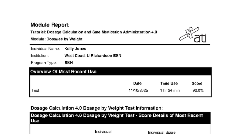 Dosage Cal 4 e by Weight Test - Module Report Tutorial: Dosage ...