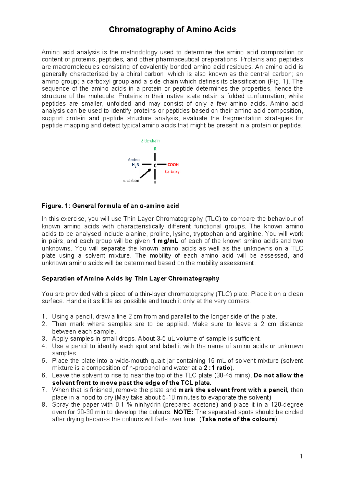 BIO211 - Amino Acids Analysis via Thin Layer Chromatography - Studocu