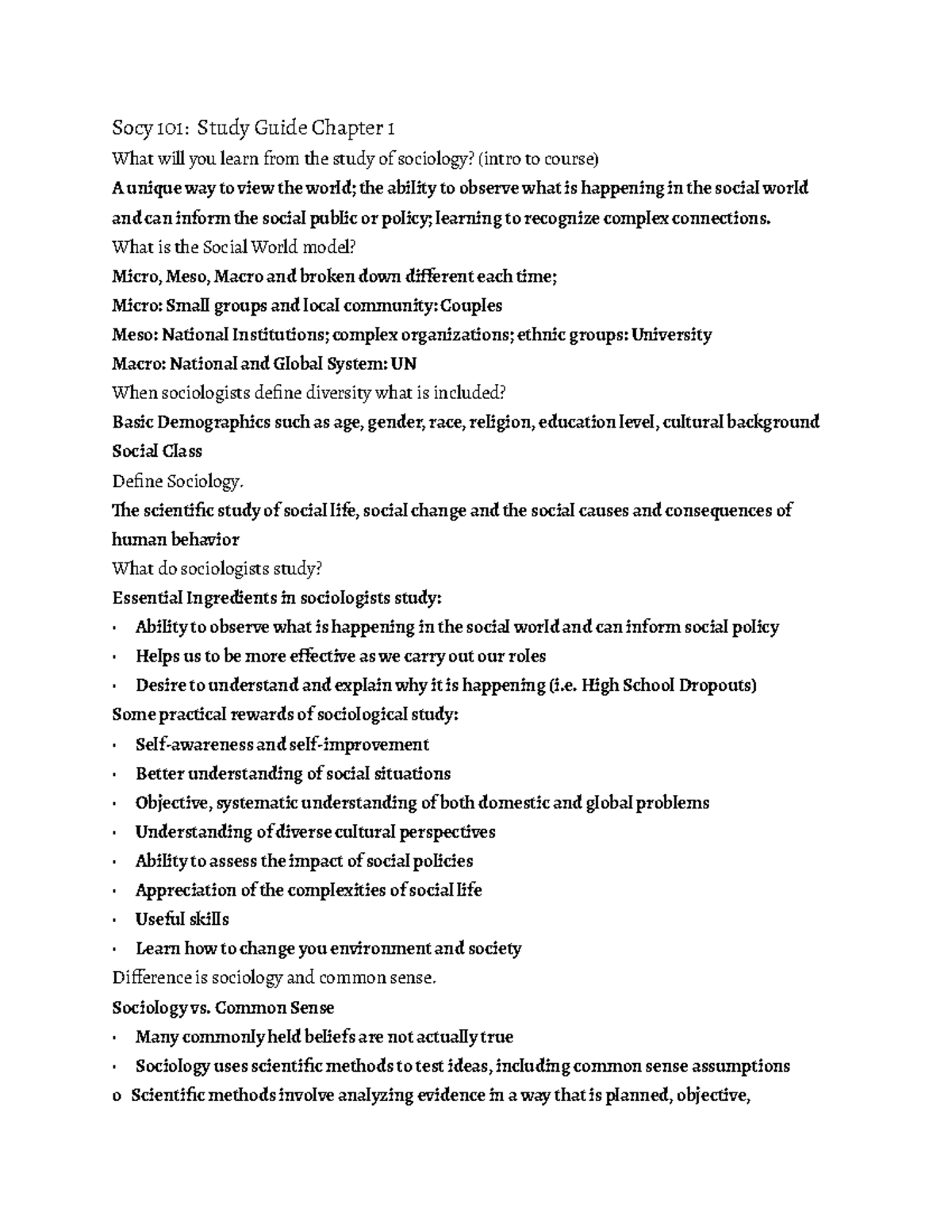 Socy 101: Comprehensive Study Guide for Chapters 1-4 Exam Prep - Studocu