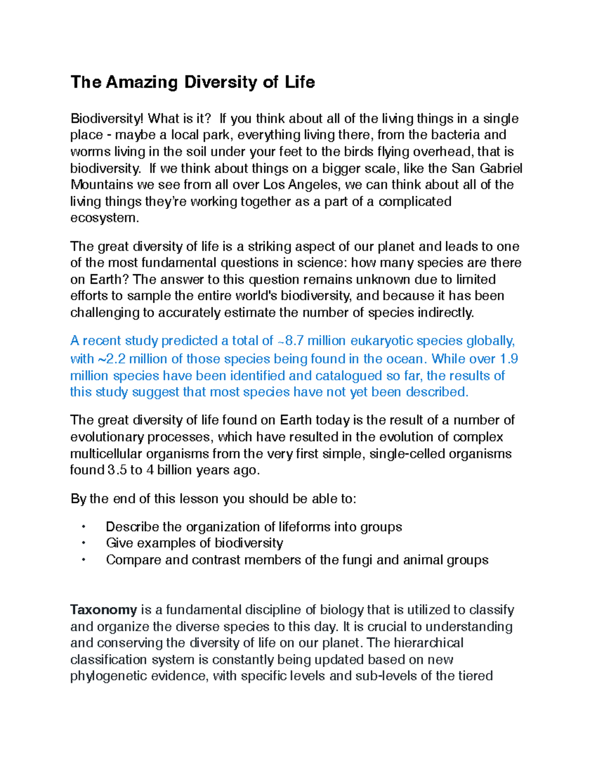Biodiversity notes PDF - The Amazing Diversity of Life Biodiversity ...