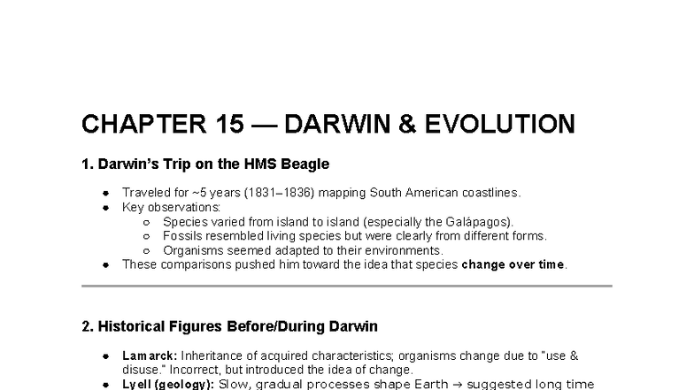 CHAPTER 15: DARWIN'S EVOLUTIONARY THEORY - KEY CONCEPTS & MECHANISMS ...