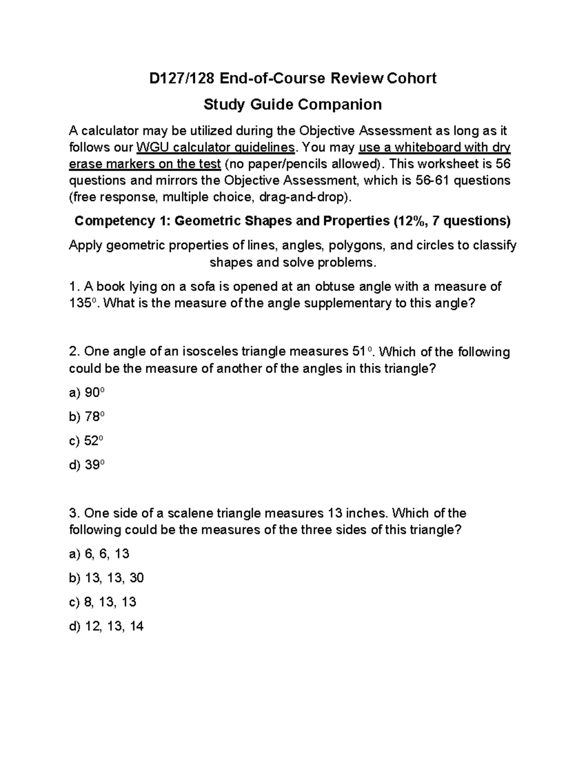 D127 D128 End of Course Review Study Group Worksheet - D127/128 End-of ...