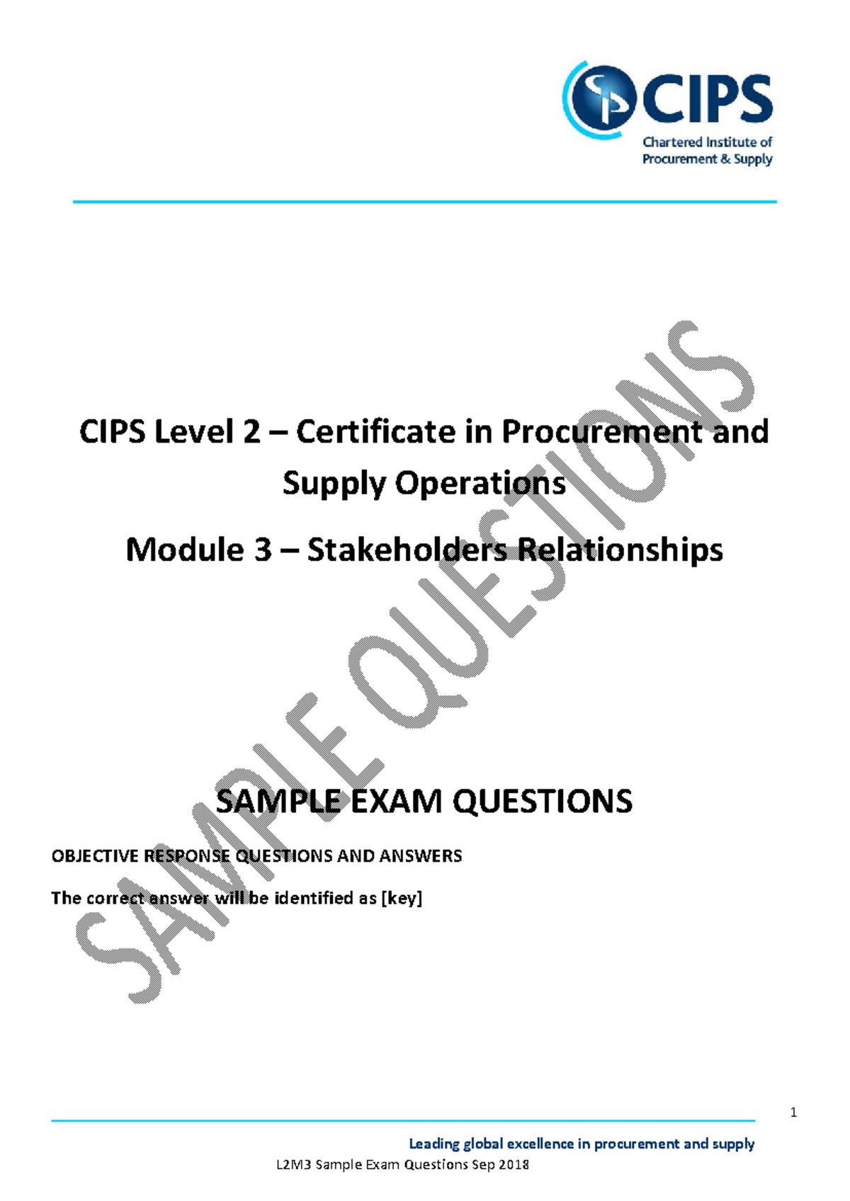 CIPS L2M3 Sample Exam Questions on Stakeholder Relationships - Studocu