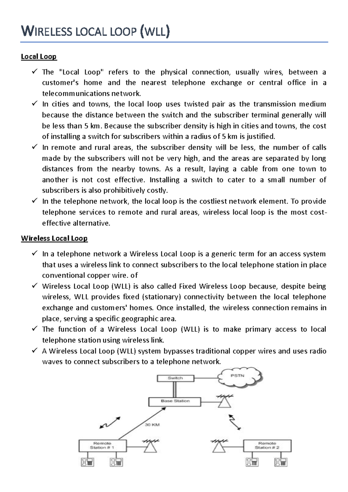WMC 101: Wireless Local Loop (WLL) Overview and Applications - Studocu