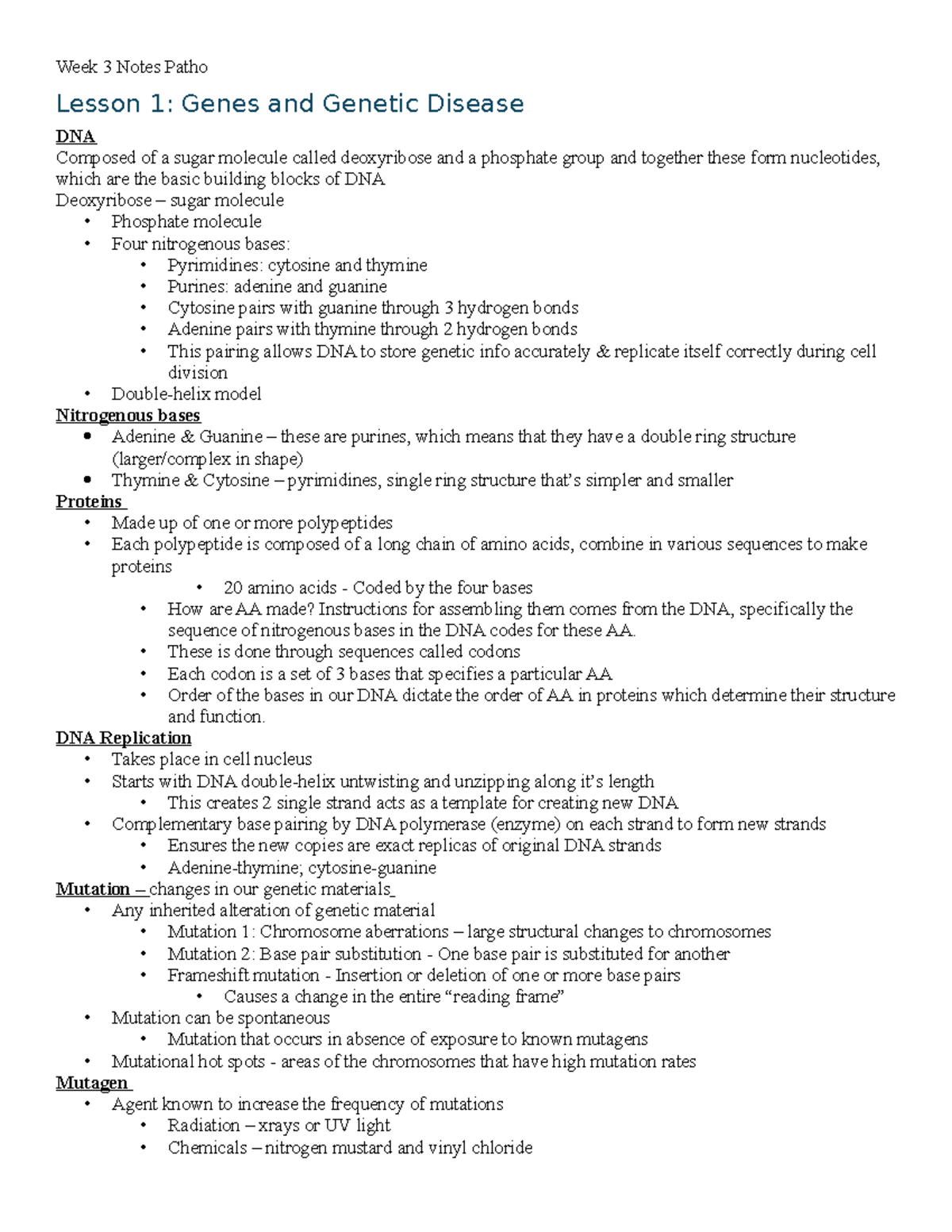 Week 3 Notes - Genes and genetics - Lesson 1: Genes and Genetic Disease ...