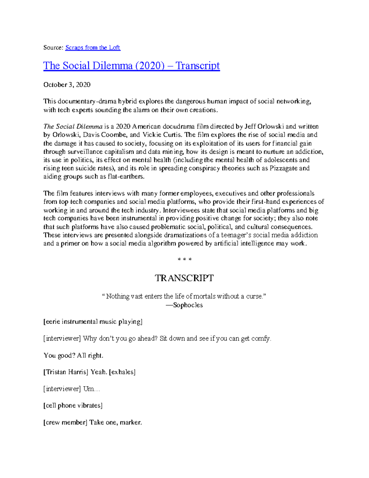 The Social Dilemma (2020) - In-Depth Transcript Analysis & Reflection ...