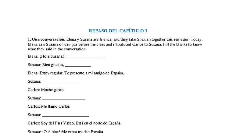 REPASO DEL CAPÍTULO 1 - ESPAÑOL 101 - Studocu
