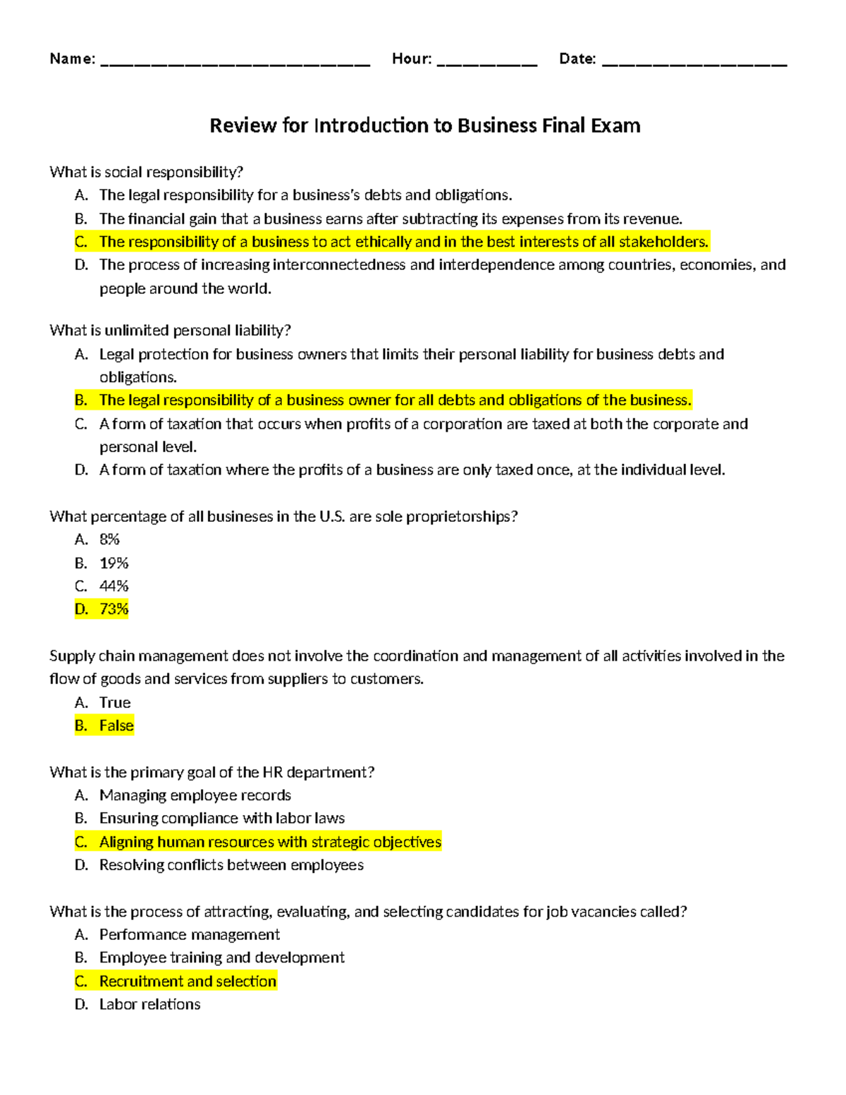 Business Test Final - Test - Review for Introduction to Business Final ...