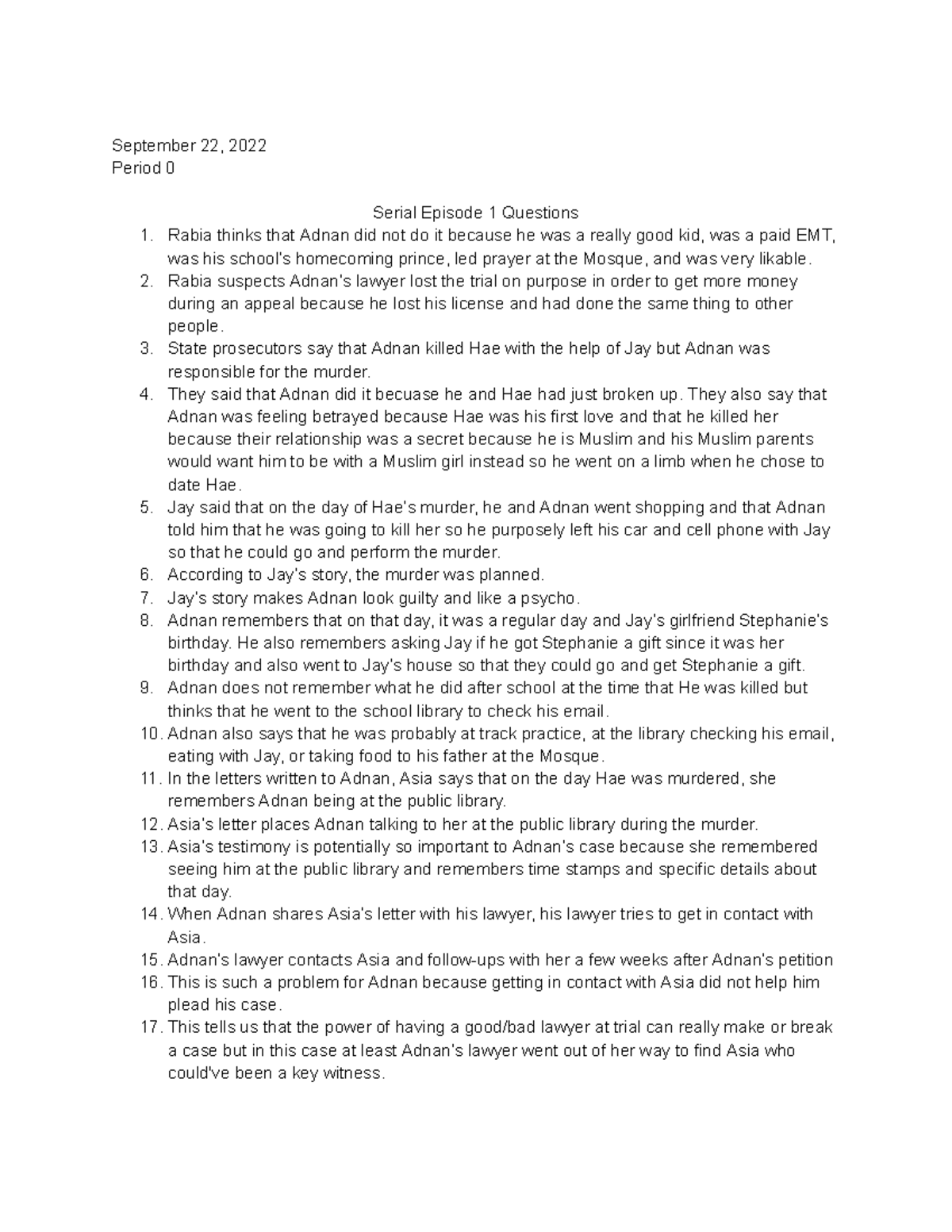 Serial Episode 1 Questions - September 22, 2022 Period 0 Serial Episode ...