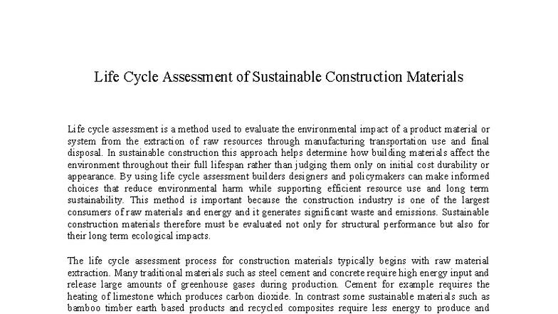 LCA of Sustainable Construction Materials: Environmental Impact ...