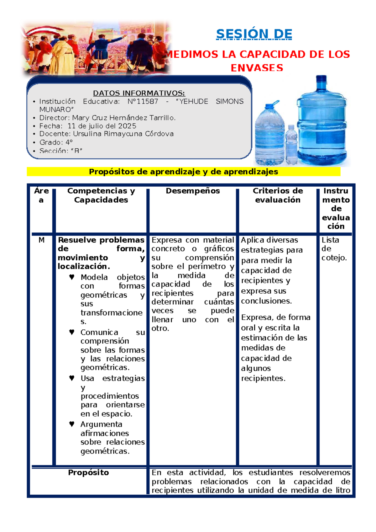 Medimos la Capacidad de los Envases - SESIÓN DE APRENDIZAJE 11 - Studocu