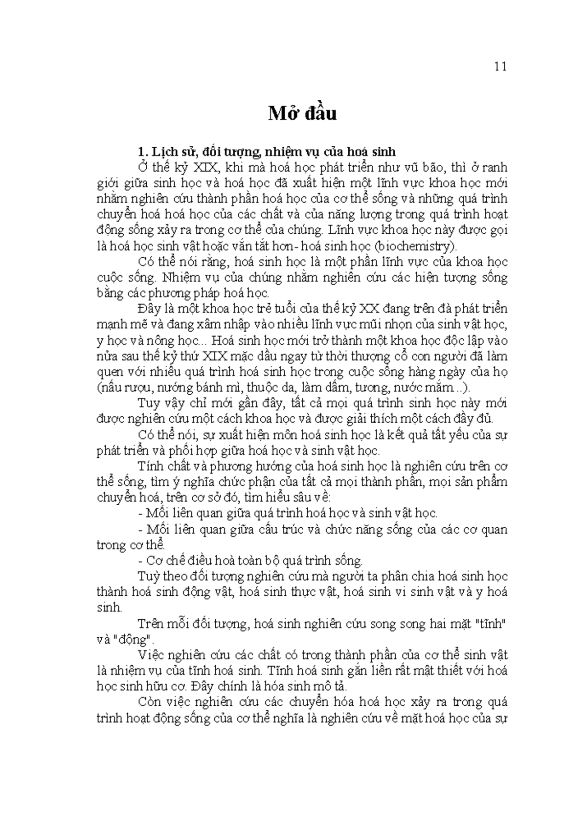 Mo Dau - Giới thiệu Hóa sinh - Mở đầu Lịch sử, đối tượng, nhiệm vụ của ...