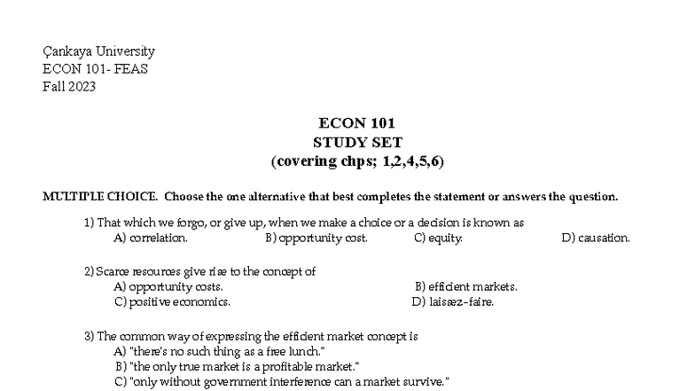 Çankaya University ECON 101 FALL 2023 MIDTERM STUDY SET - Studocu