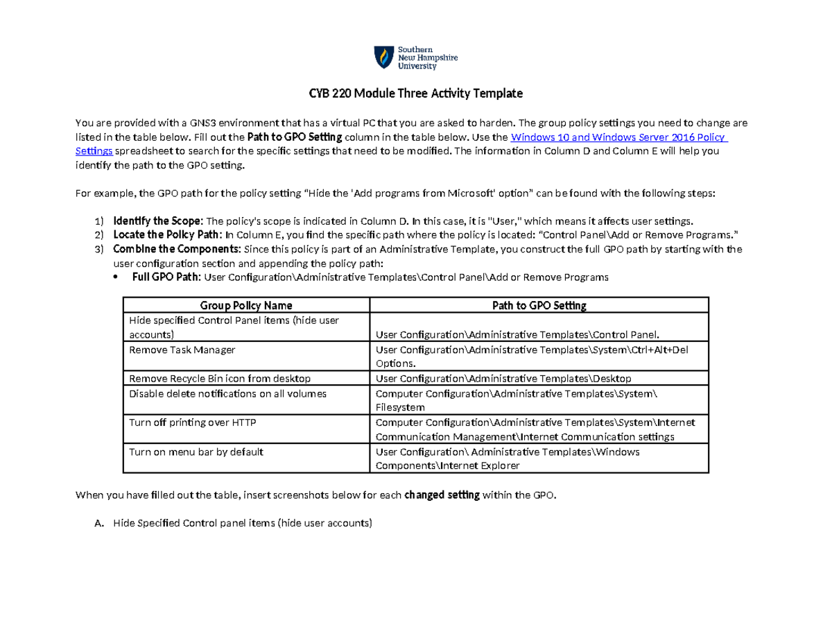 CYB 220 Module Three Activity Michelle Johnson - CYB 220 Module Three ...