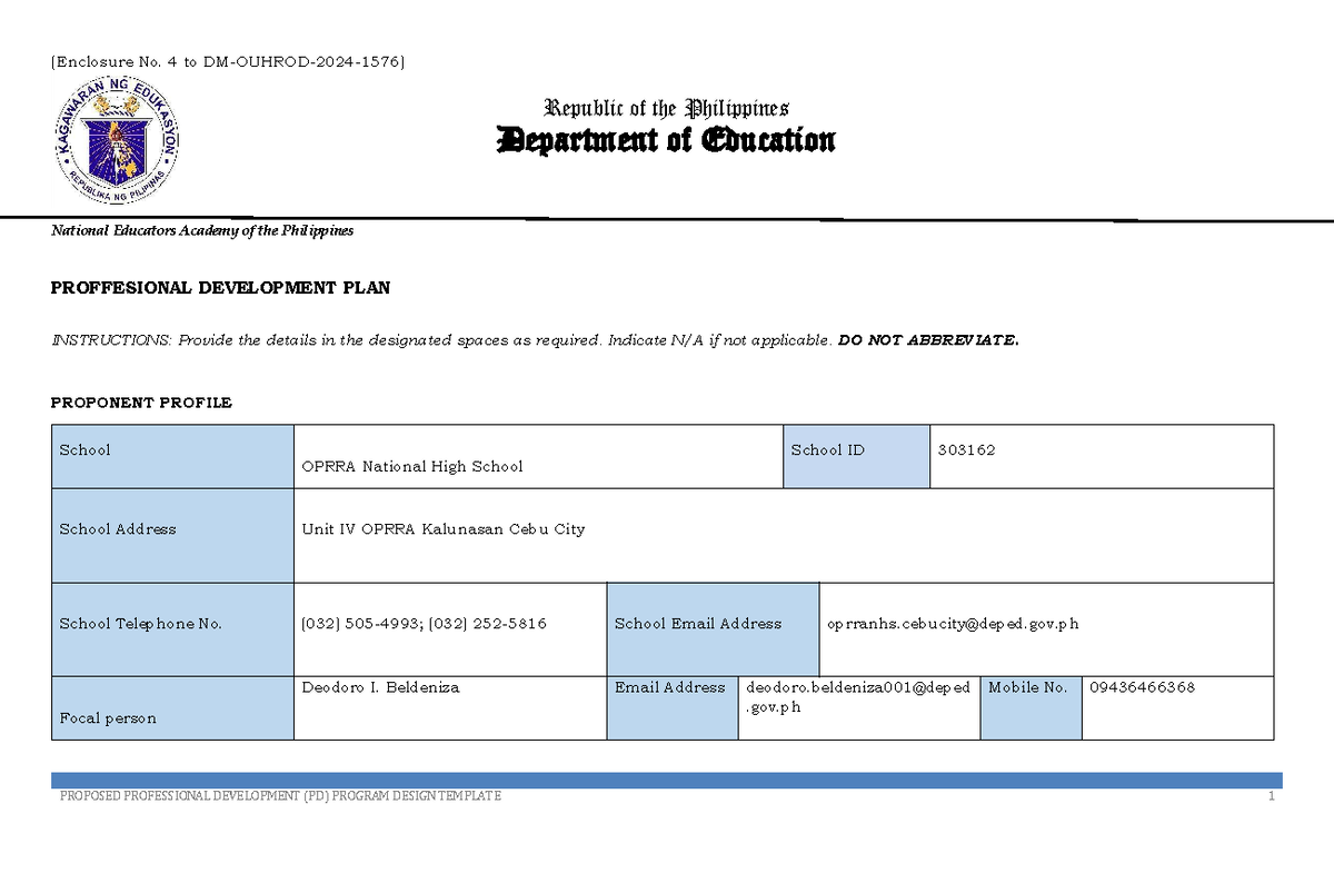 ONHS GAD Capacity Building PD Plan: Gender-Sensitive Teaching ...