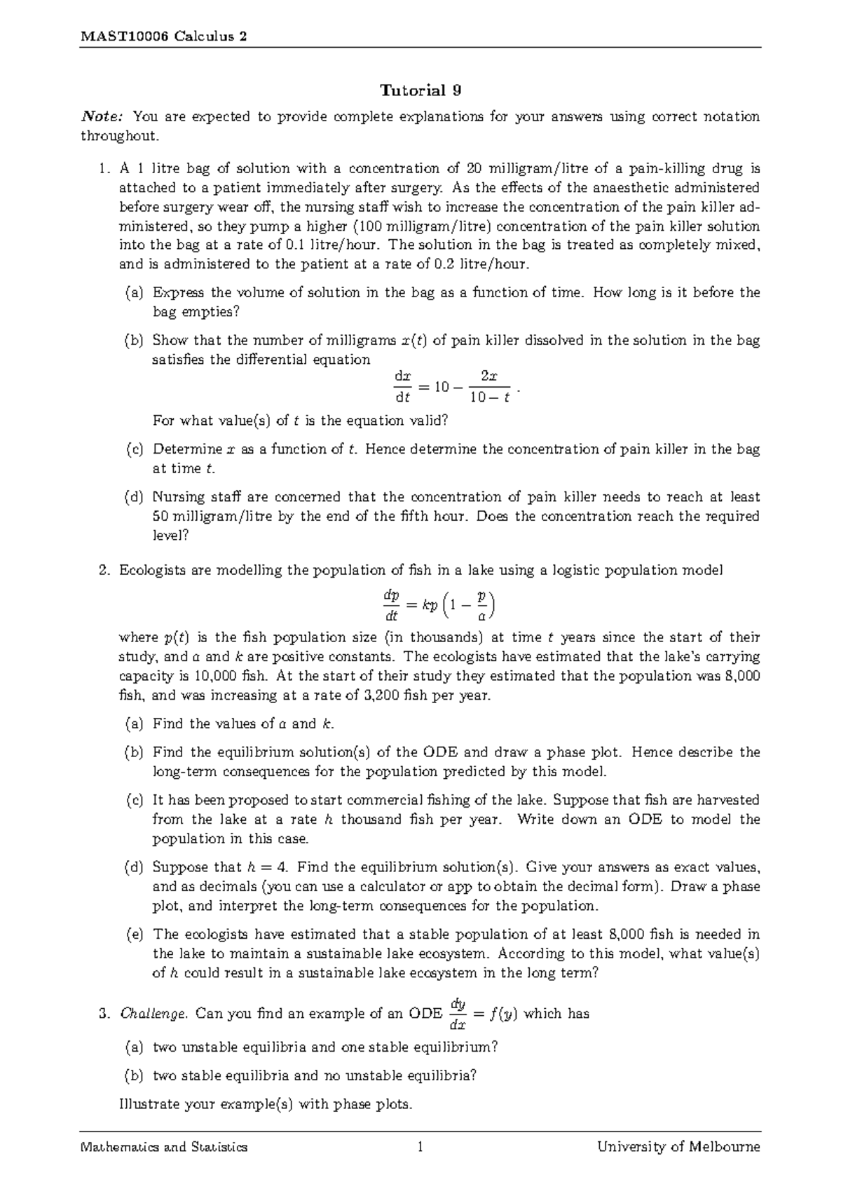 MAST10006 Tute9-1 - tute - MAST10006 Calculus 2 Tutorial 9 Note: You ...