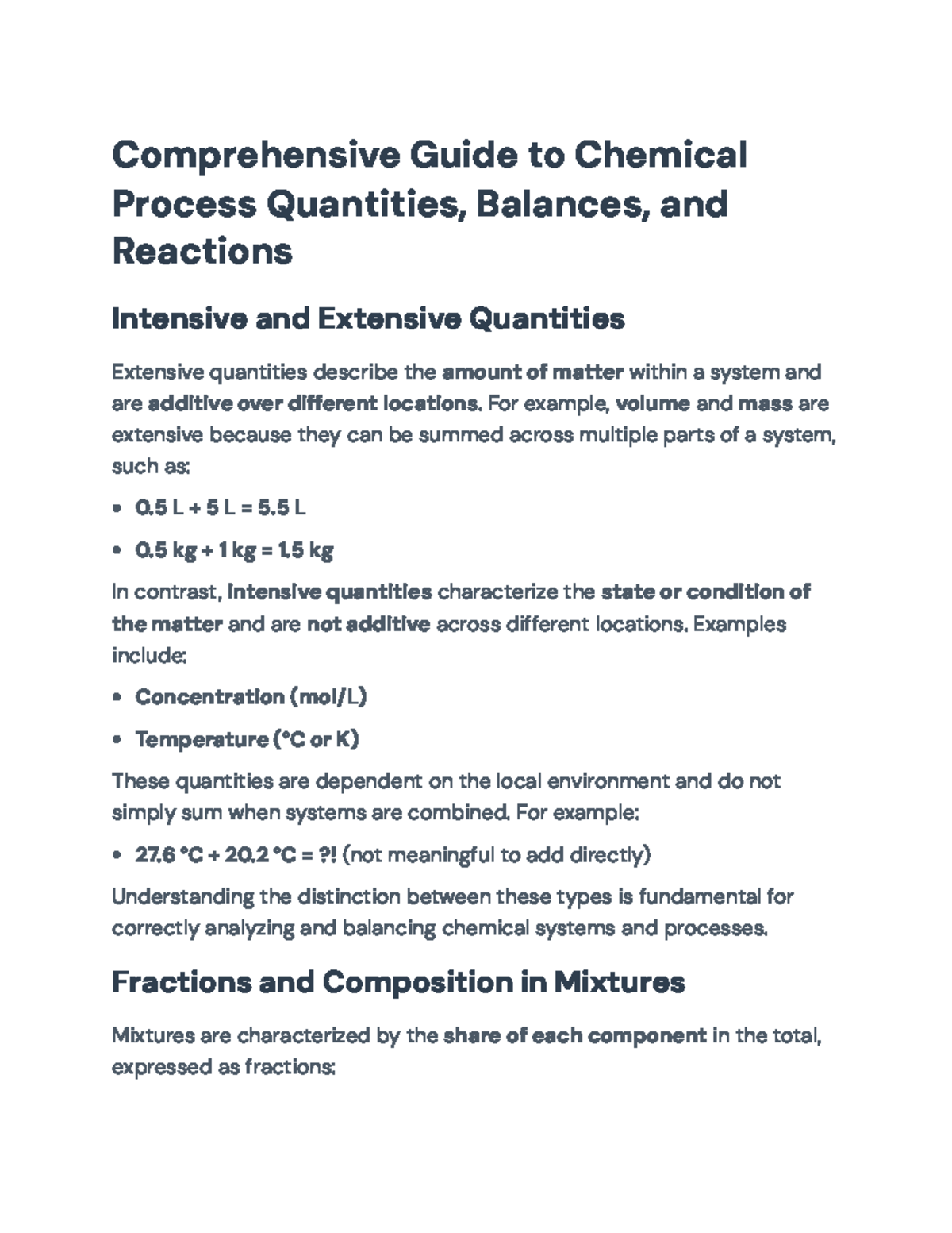 Comprehensive Guide to Chemical Process Quantities & Balances (CHEM 101 ...