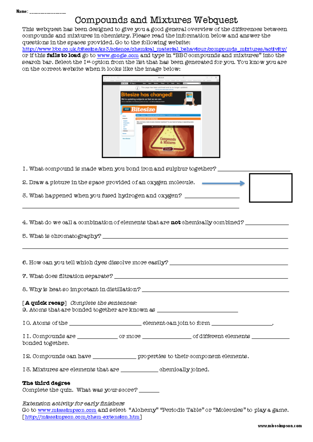 Chemistry Webquest: Understanding Compounds and Mixtures - Studocu