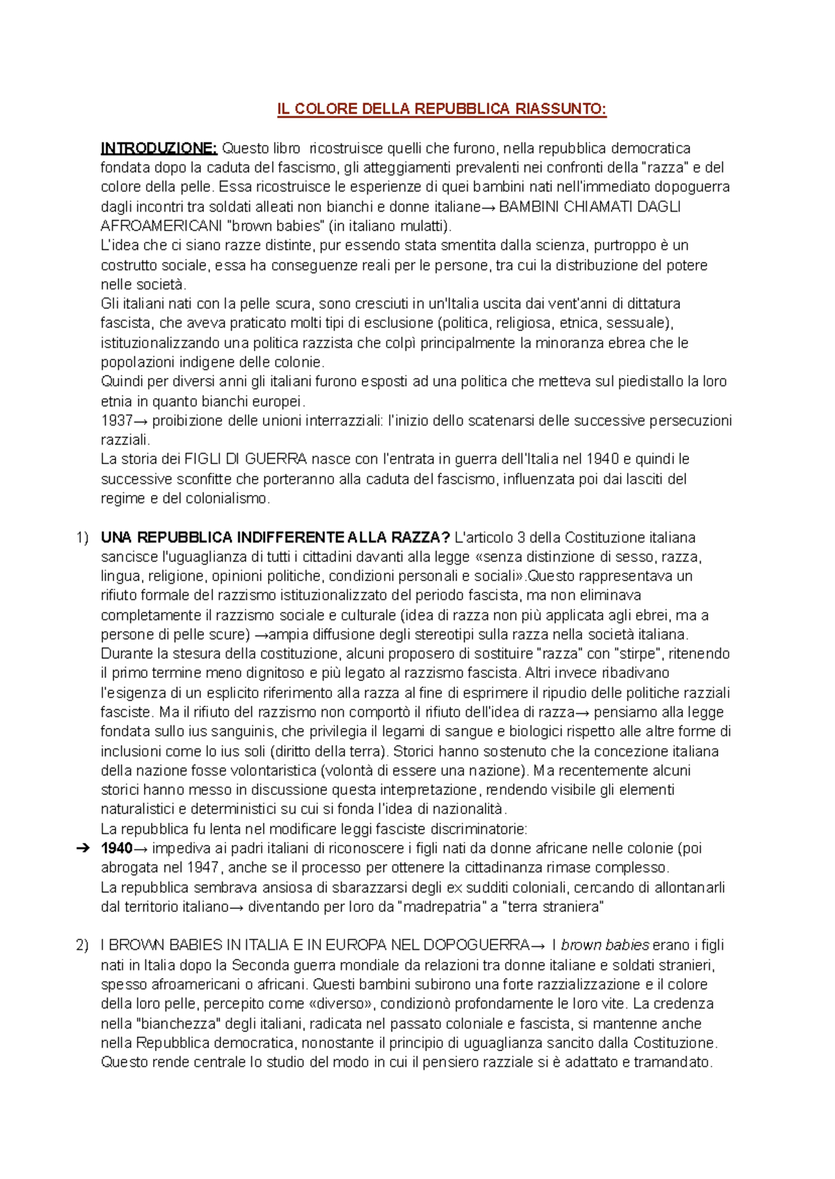 IL COLORE DELLA REPUBBLICA: RIASSUNTO E ANALISI DEL RAZZISMO ...