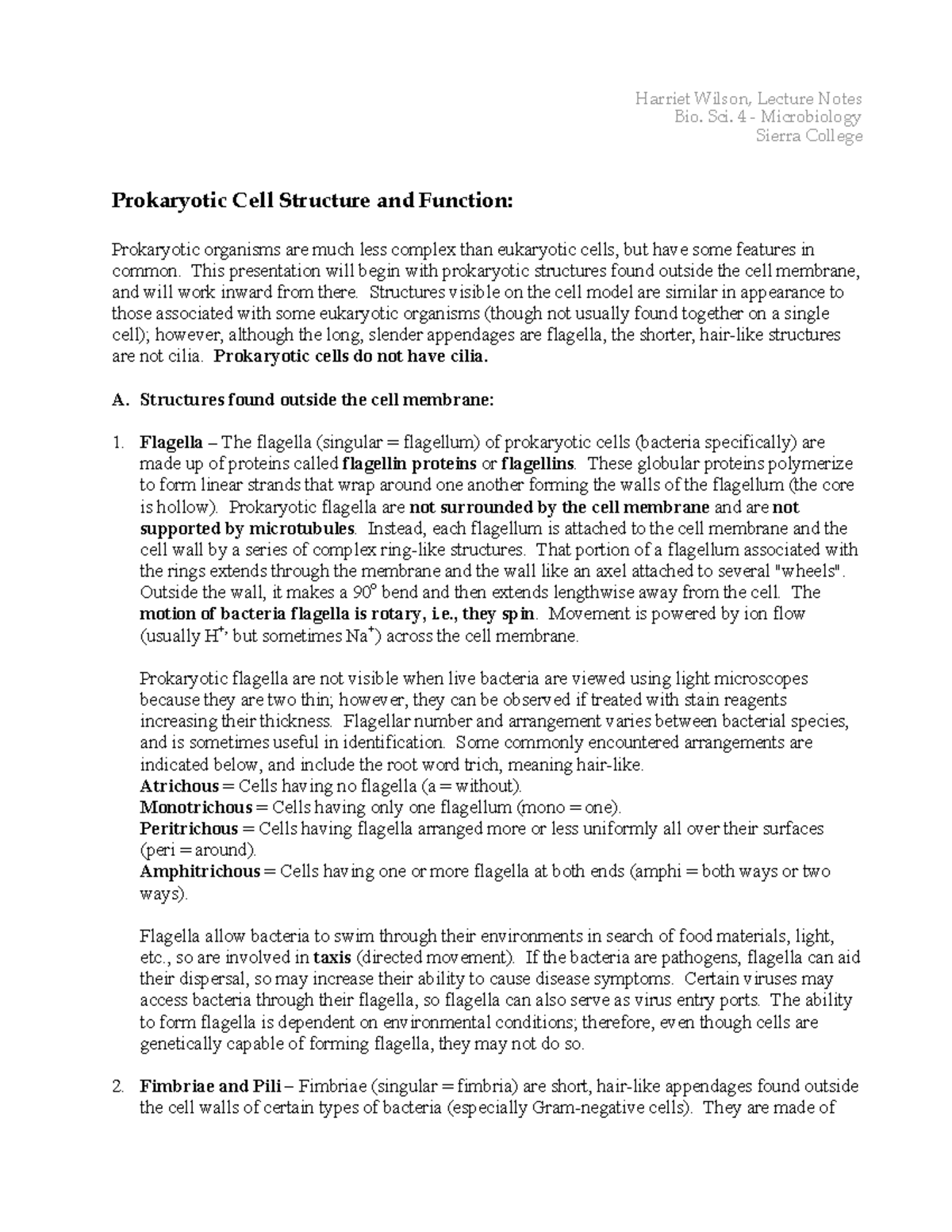 Bio. Sci. 4 Lecture Notes: Prokaryotic Cell Structure & Function - Studocu