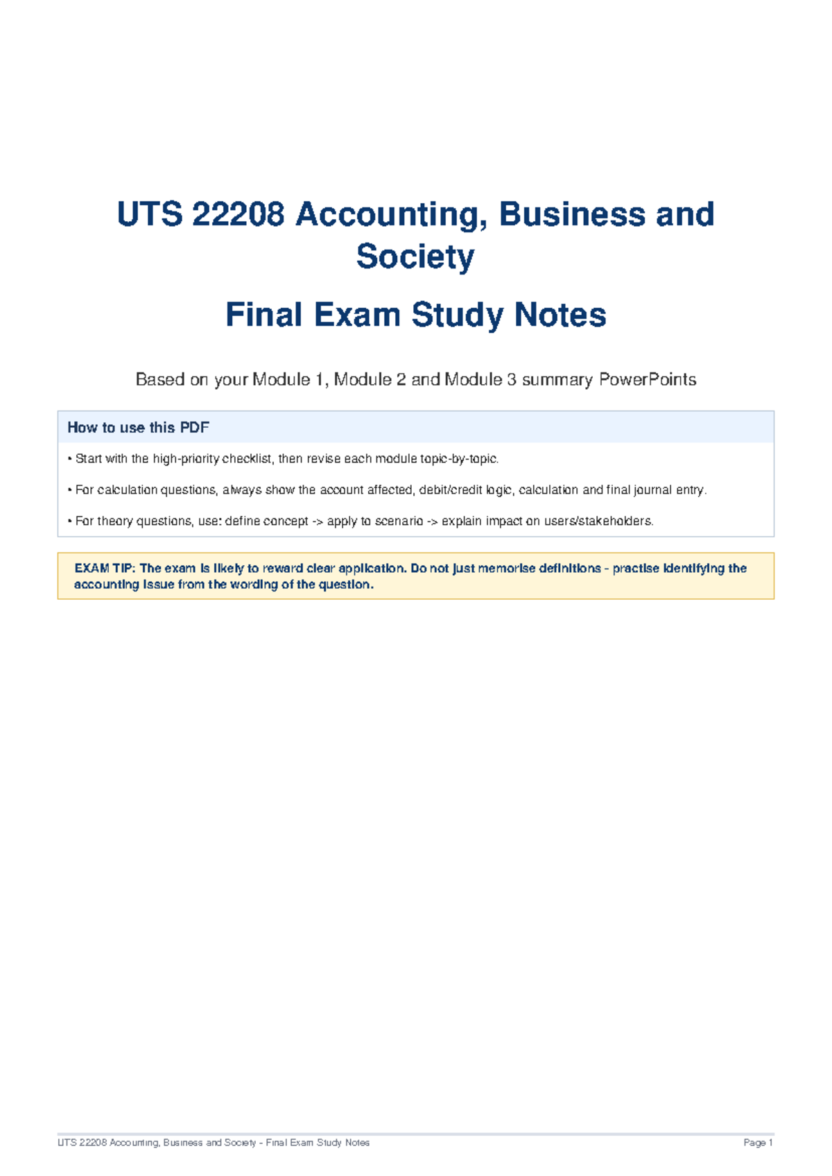 UTS Accounting, Business and Society ABS Final Exam Study Notes - Studocu
