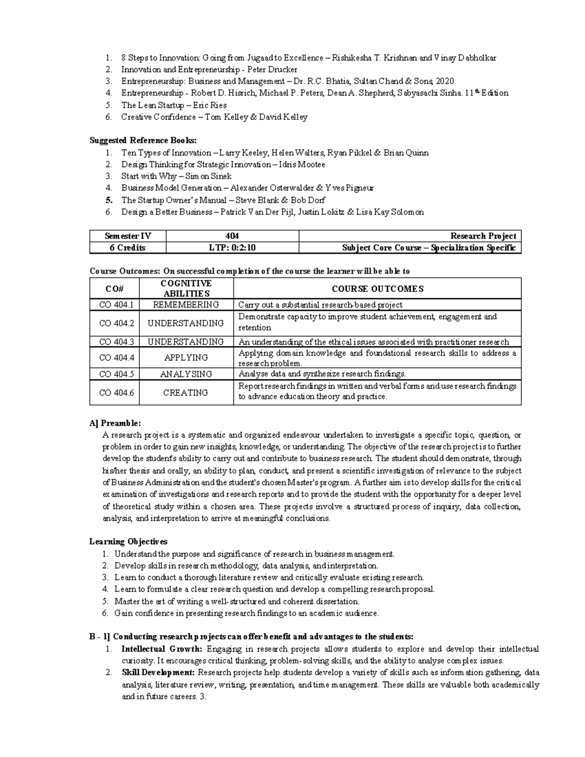 Research Project Proposal - Semester IV (404) in Business Management ...