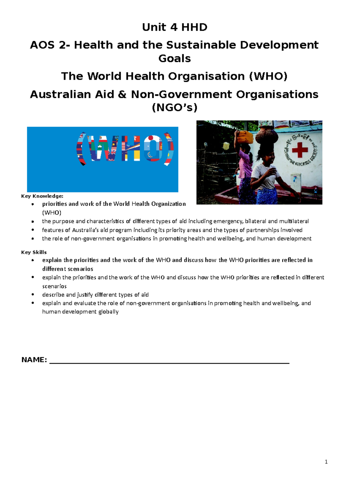 Unit 4 HHD AOS 2: WHO & Australian Aid Insights Workbook - Studocu