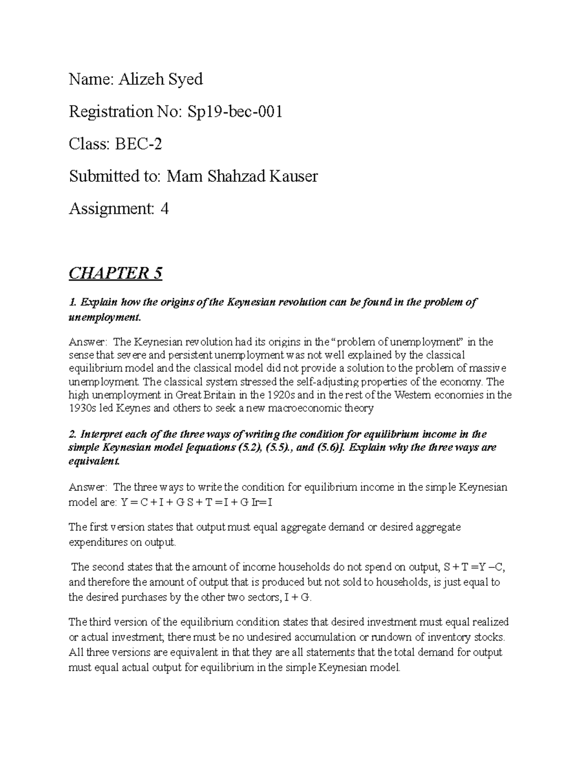 Assignment 4 maroeconomics review questions of chapter 5-8 - Name ...