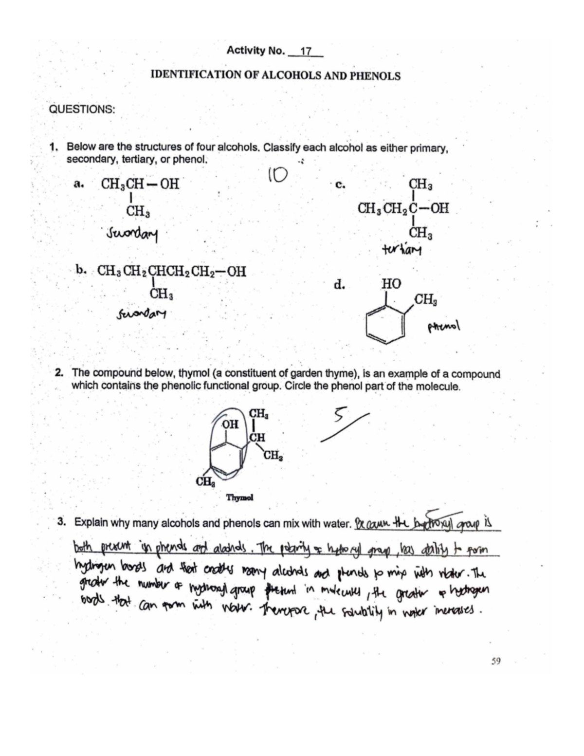 Organic Chemistry - Alcohol and phenols Activity - BS Pharmacy - Studocu