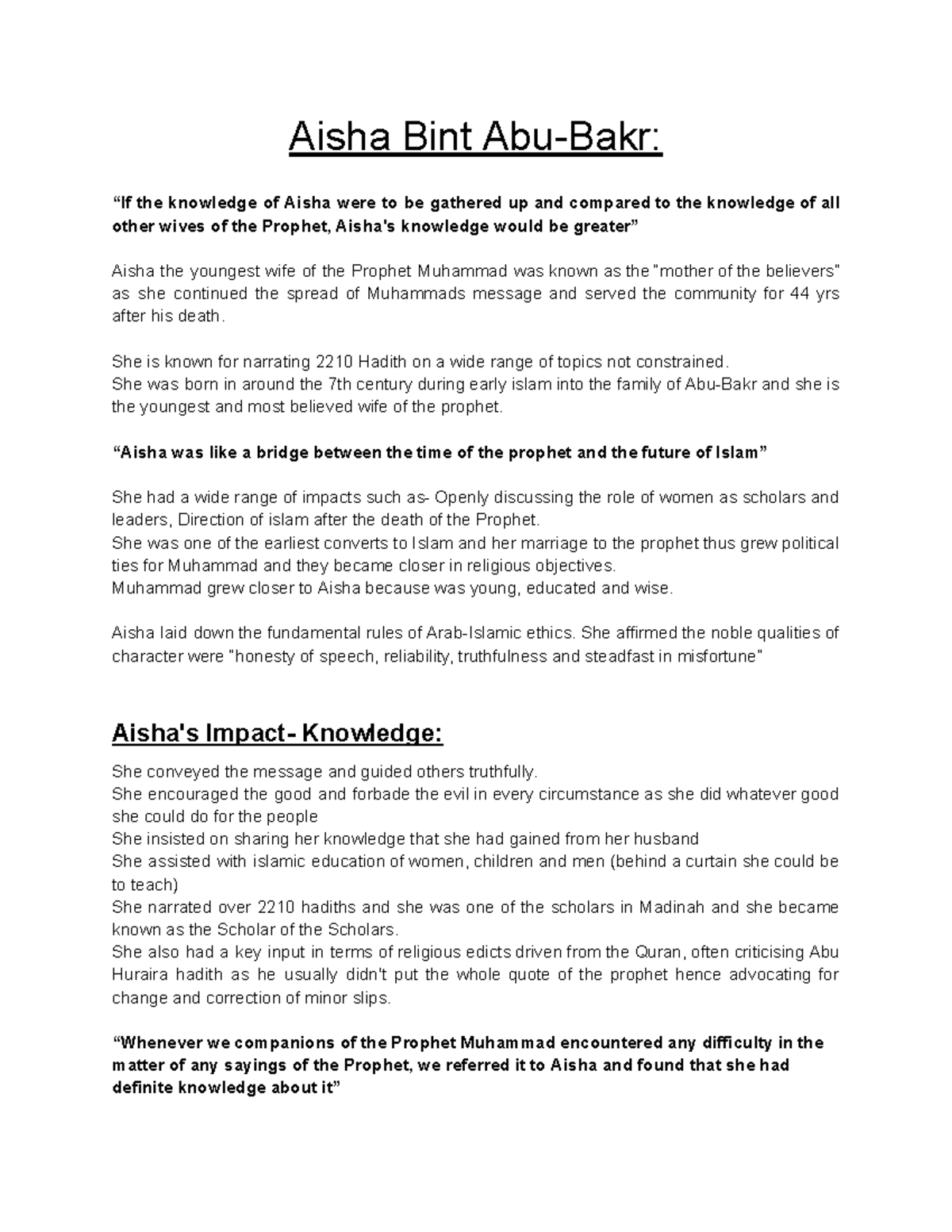 Aisha Bint Abu Bakr: Scholar of Islam and Women's Advocate (68070 ...