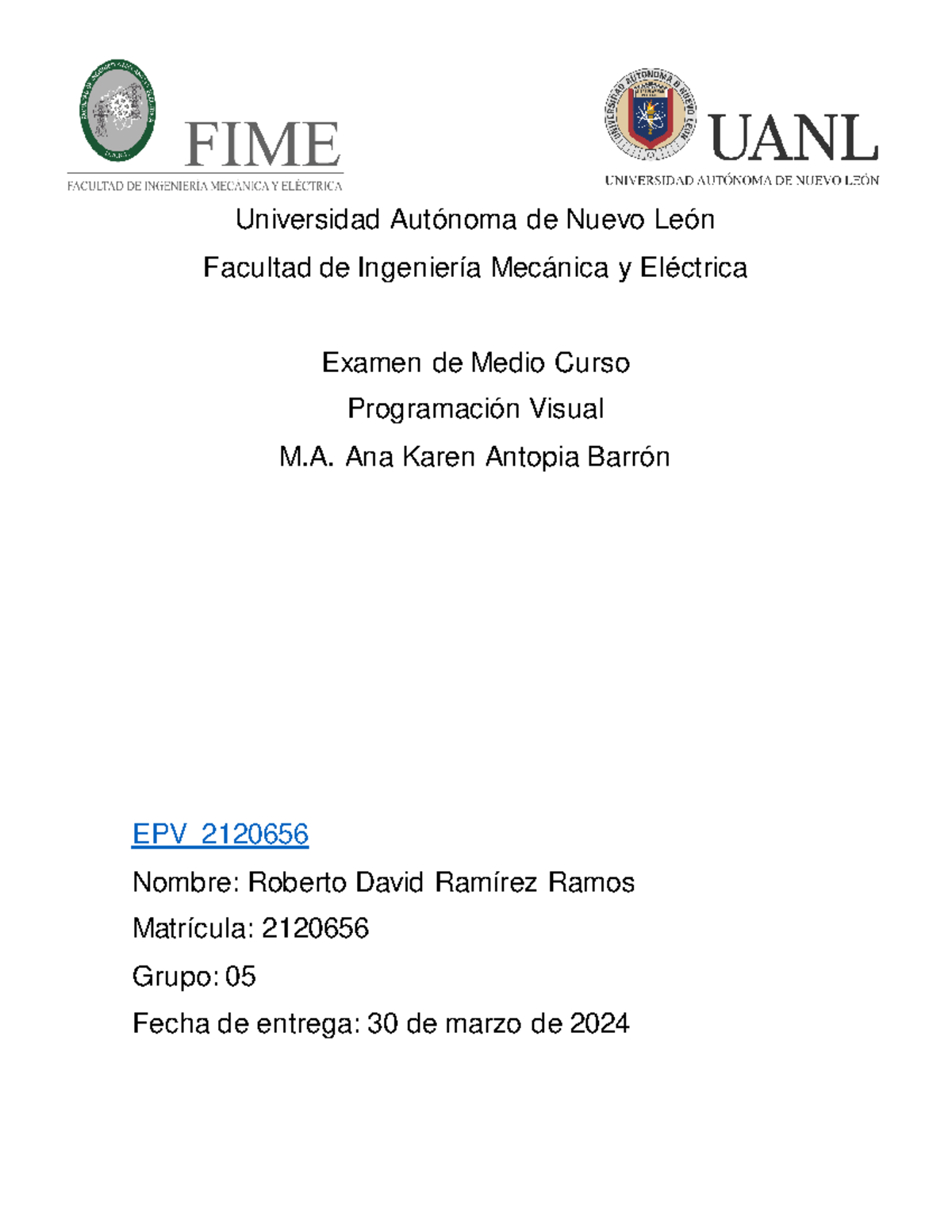 Examen de Medio Curso EPV - Programación Visual - Studocu