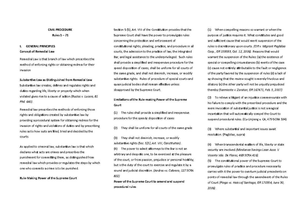 Civil Procedure Reviewer: Rules 1 to 10 Explained - Studocu